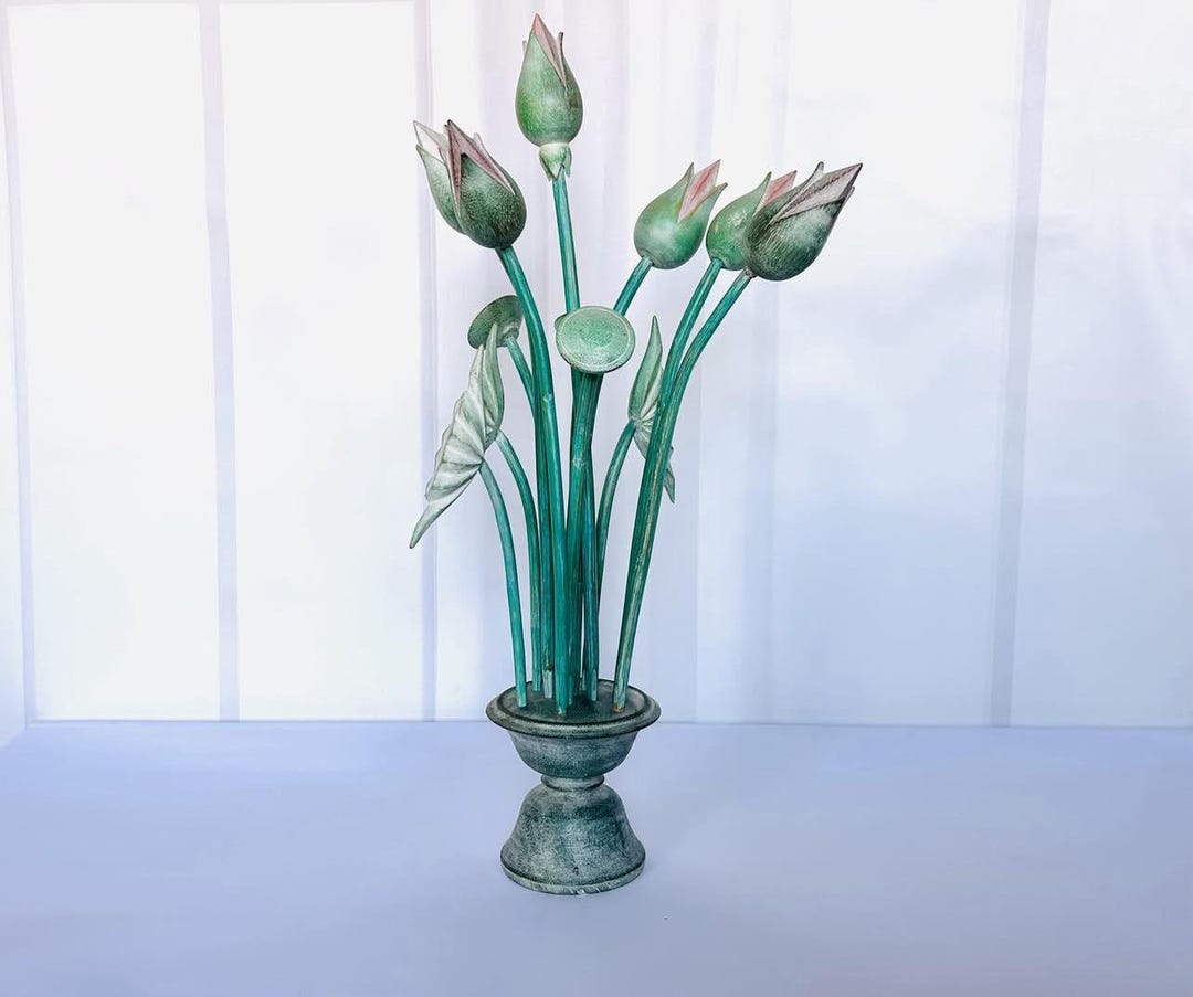 Vintage Mid Century Modern Handcrafted Wooden Tulips on a Wooden Flower ...