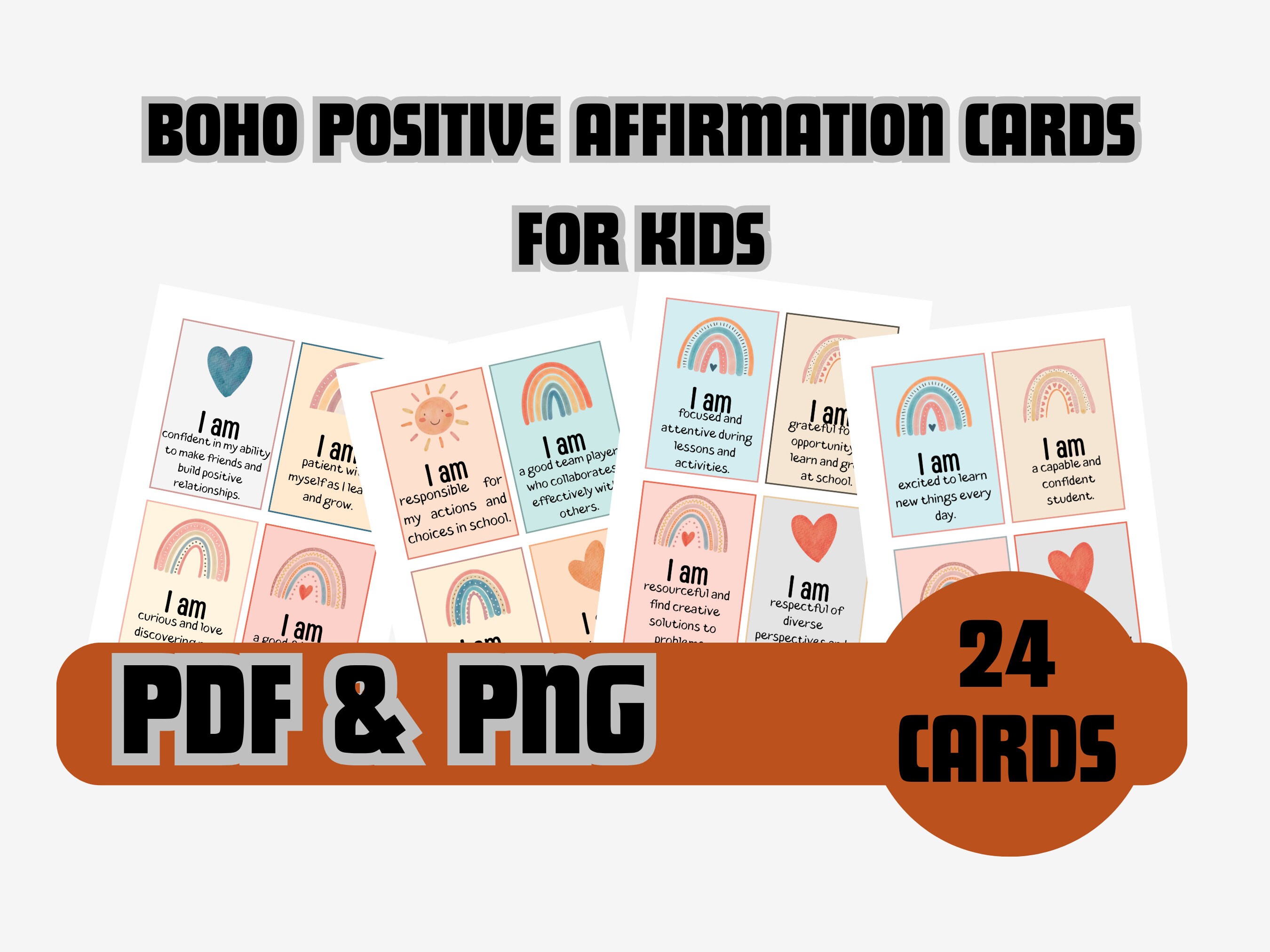 Boho Positive Affirmation Cards for Kids, Affirmation Flashcards ...