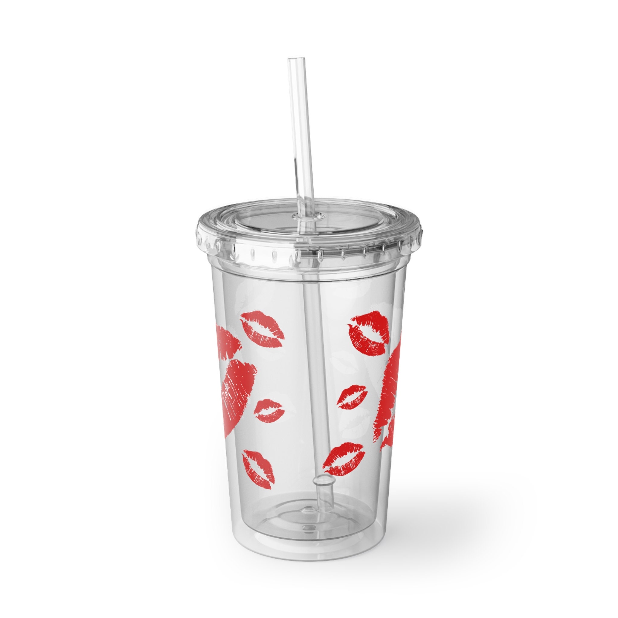 16oz Double Wall Acrylic Cup With Lid and Straw - Bpa-free - Kiss - Etsy