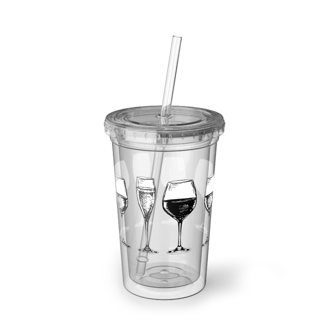 16oz Double Wall Acrylic Cup With Lid and Straw - Bpa-free - Wine - Etsy