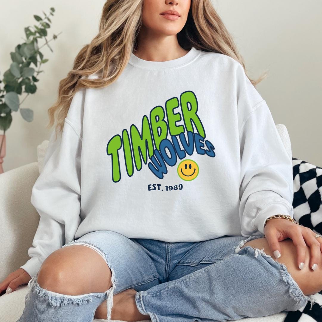 Retro Smiley Timberwolves Sweatshirt for Her, Groovy Minnesota ...