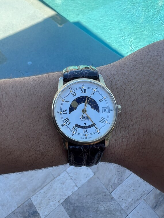 Vintage Quintel Watch Womens Swiss Movement Leather M… - Gem