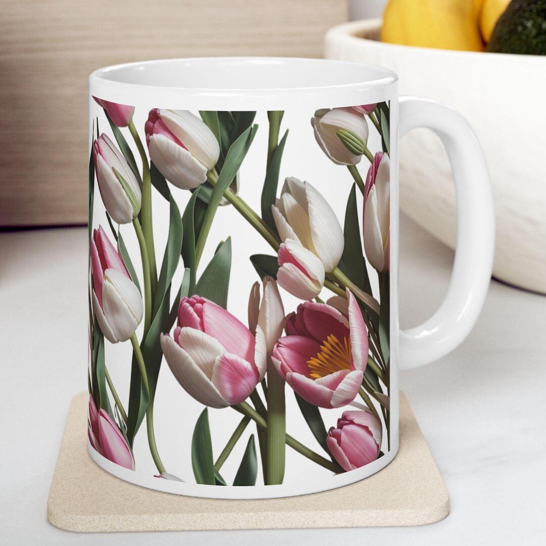 Tulip Floral Ceramic Mug, Coffee Cup, Tea Mug, Gift for Garden Lovers ...