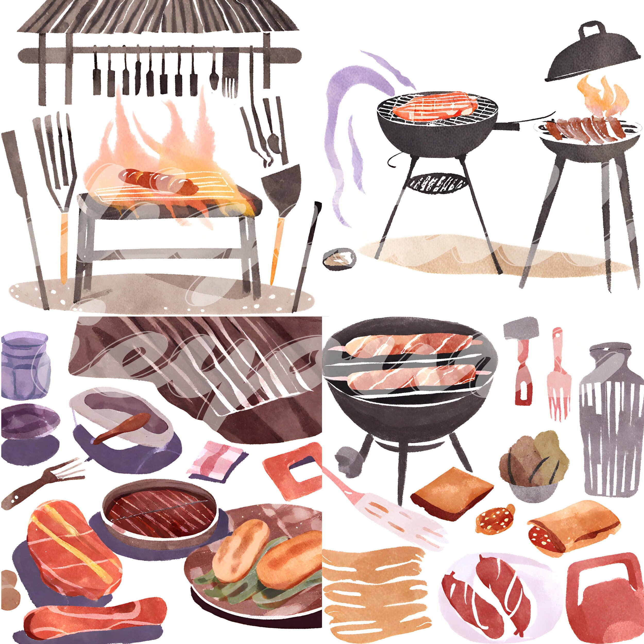 Watercolor Bbq Clip Art, Bbq Clipart, Barbeque Clip Art, Barbeque Clipart, Bbq Png, Barbeque Png ...