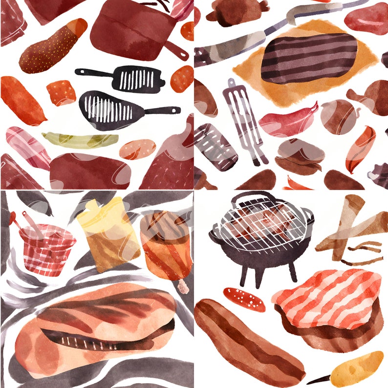 Watercolor Bbq Clip Art, Bbq Clipart, Barbeque Clip Art, Barbeque ...