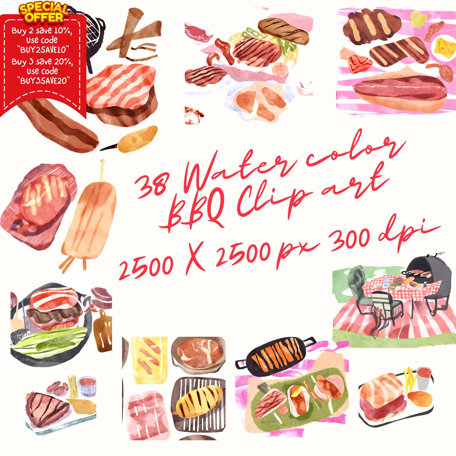 Watercolor Bbq Clip Art, Bbq Clipart, Barbeque Clip Art, Barbeque ...