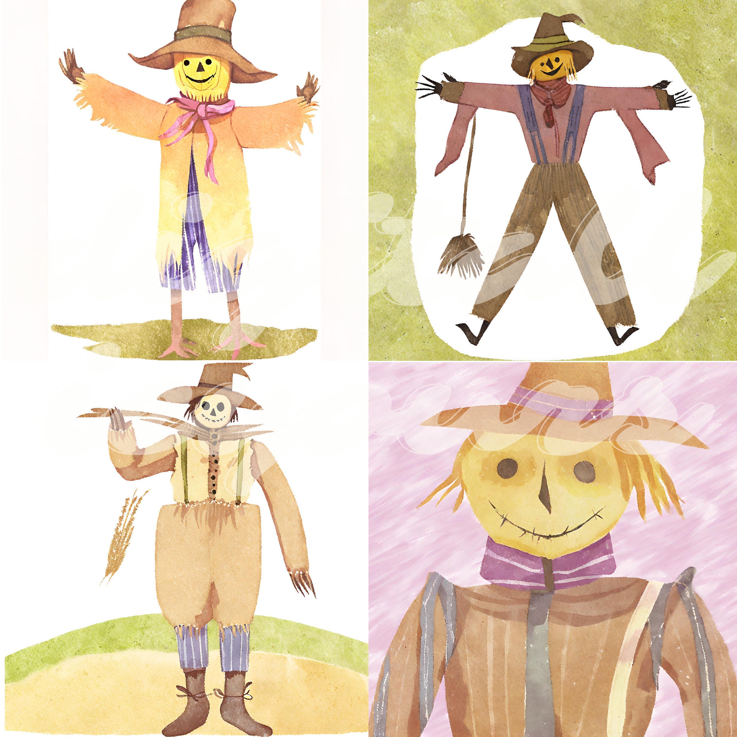 Watercolor Scarecrow Clip Art, Scarecrow Clipart, Scarecrow Png ...