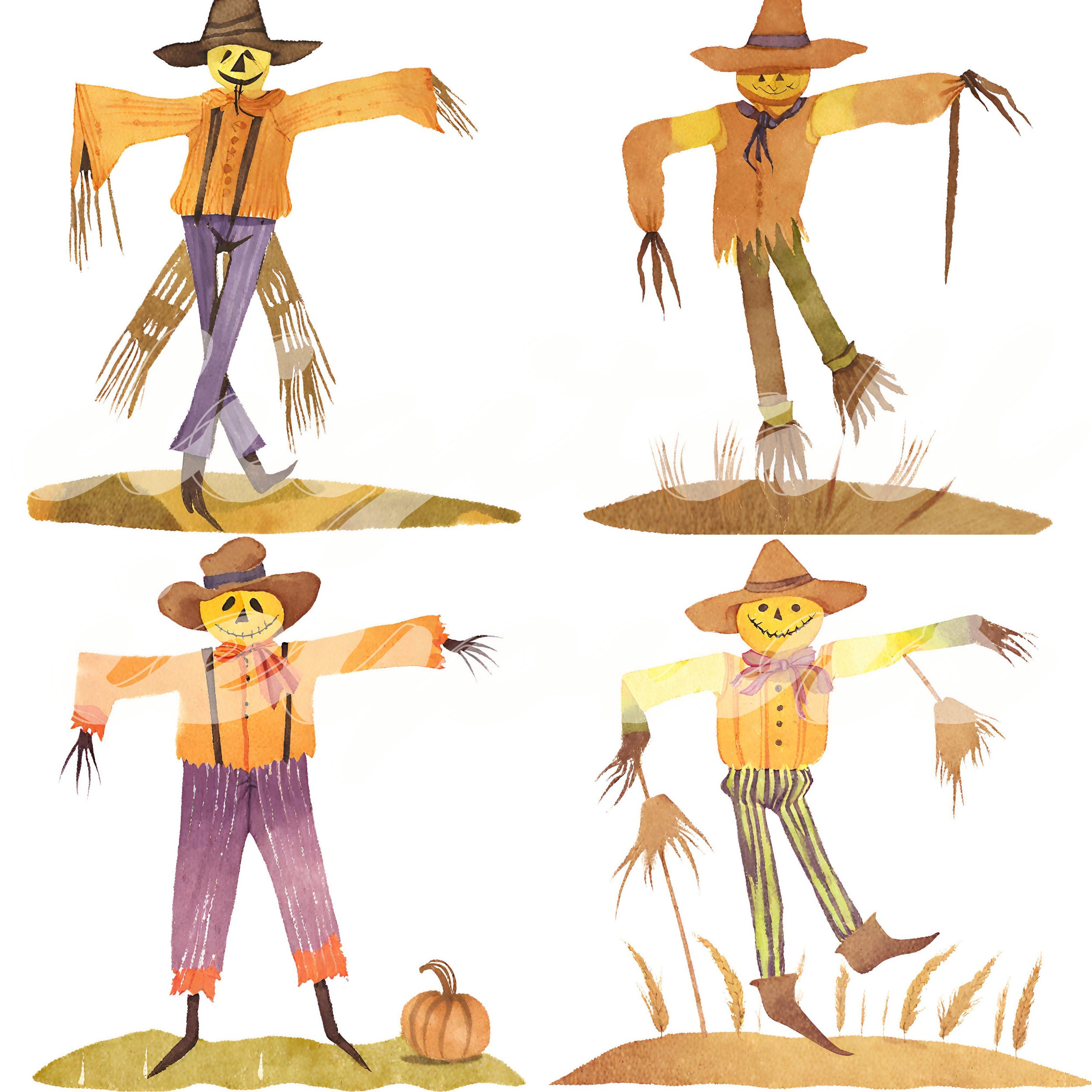 Watercolor Scarecrow Clip Art, Scarecrow Clipart, Scarecrow Png ...