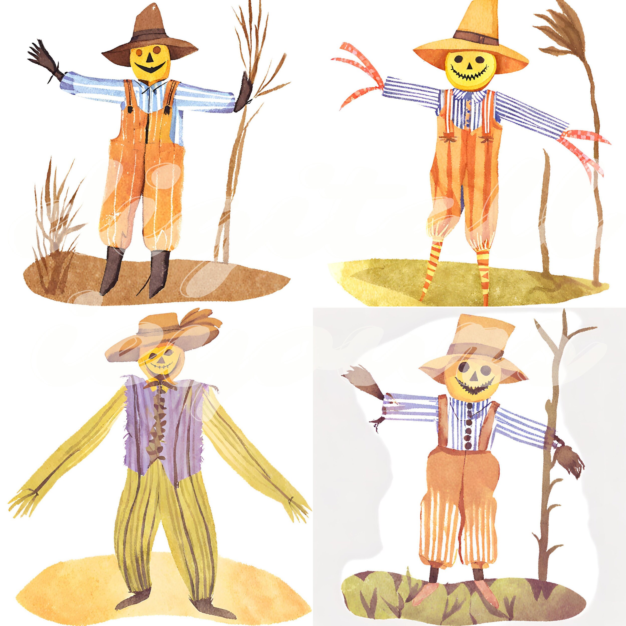 Watercolor Scarecrow Clip Art, Scarecrow Clipart, Scarecrow Png ...