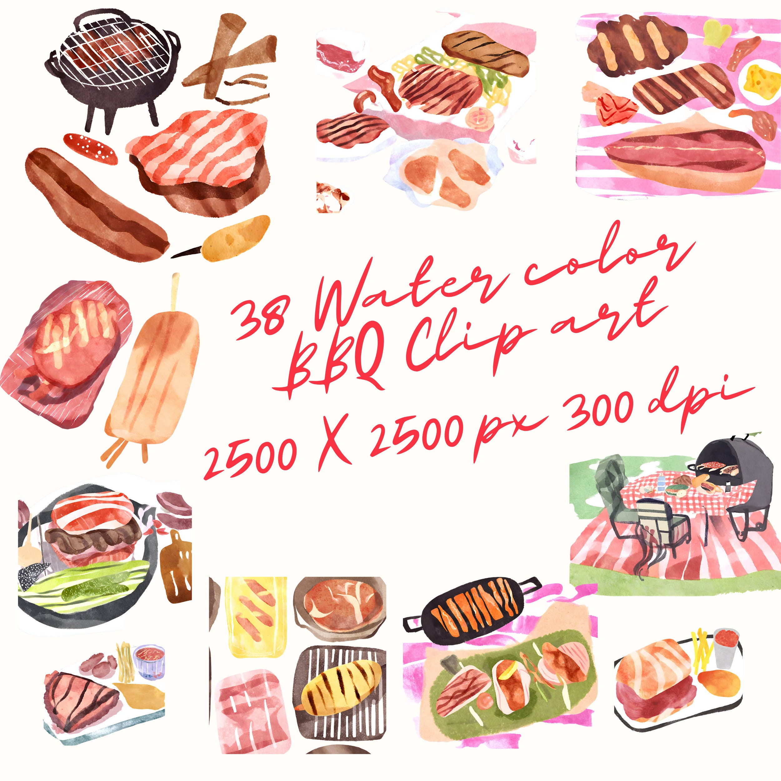 Watercolor Bbq Clip Art, Bbq Clipart, Barbeque Clip Art, Barbeque ...