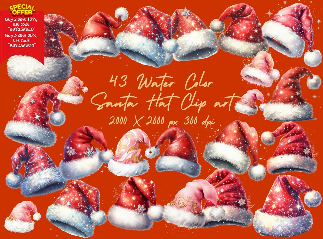 Santa Hat Watercolor Clip Art, Santa Hat Clipart, Santa Hat Clip Art ...