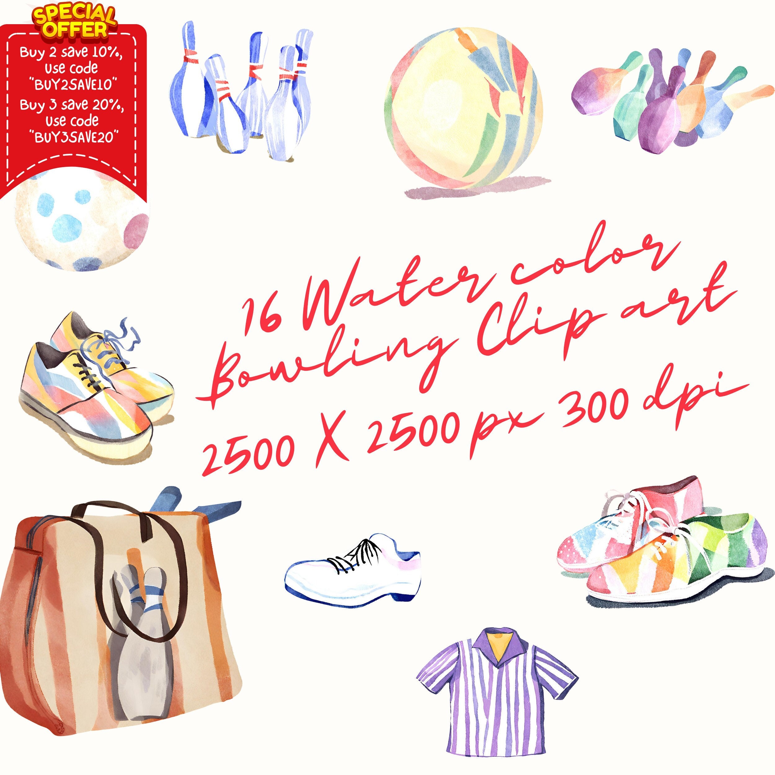 Watercolor Bowling Clip Art, Bowling Clipart, Bowling Cut File, Bowling ...