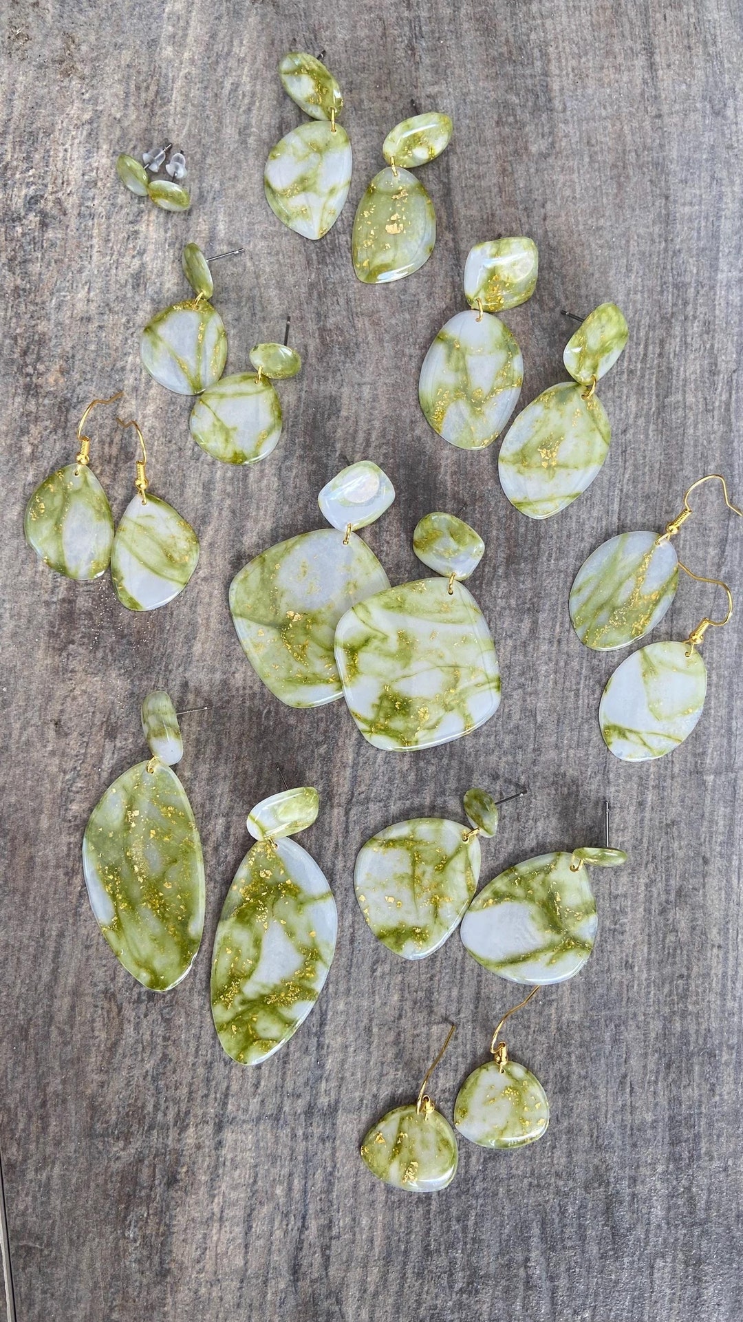 Limited Olive Green and Gold Marbled Polymer Clay Earrings - Etsy