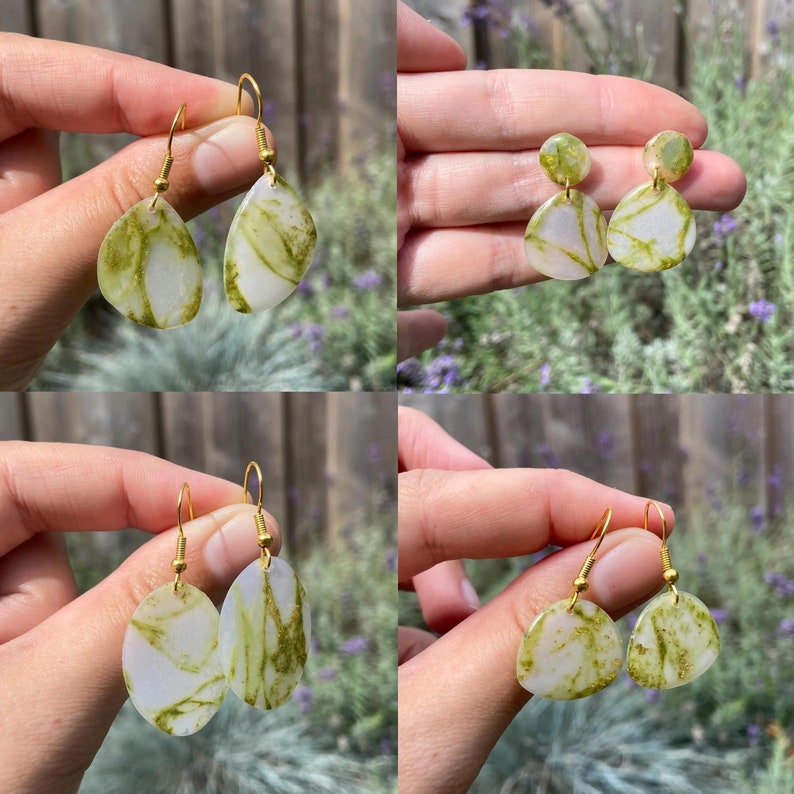 Limited Olive Green and Gold Marbled Polymer Clay Earrings - Etsy