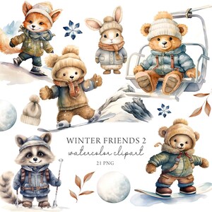 Winter Animals Clipart Watercolor, Woodland Animals Commercial Use ...