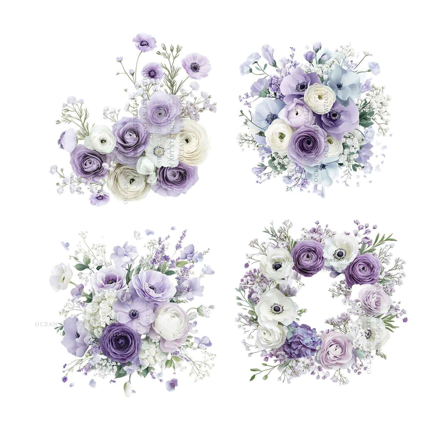 Purple Floral Clipart, Purple Wedding Clipart, Purple Baby Shower ...