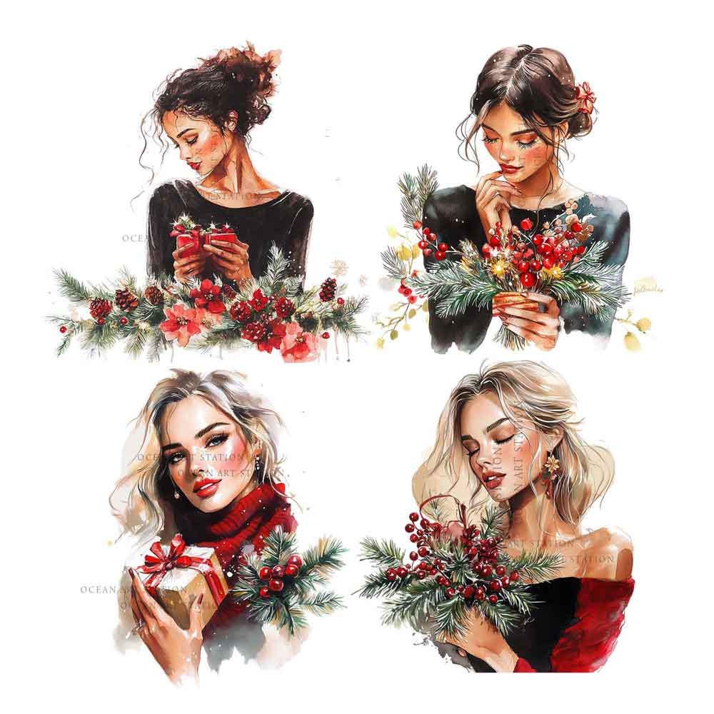 Christmas Clipart Watercolor, Elegant Christmas Clipart, Christmas ...
