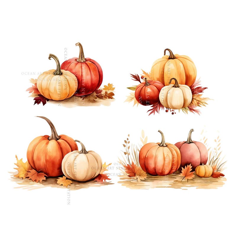 Pumpkins Clipart Watercolor, Fall Forest Clipart, Autumn Clipart, Fall ...