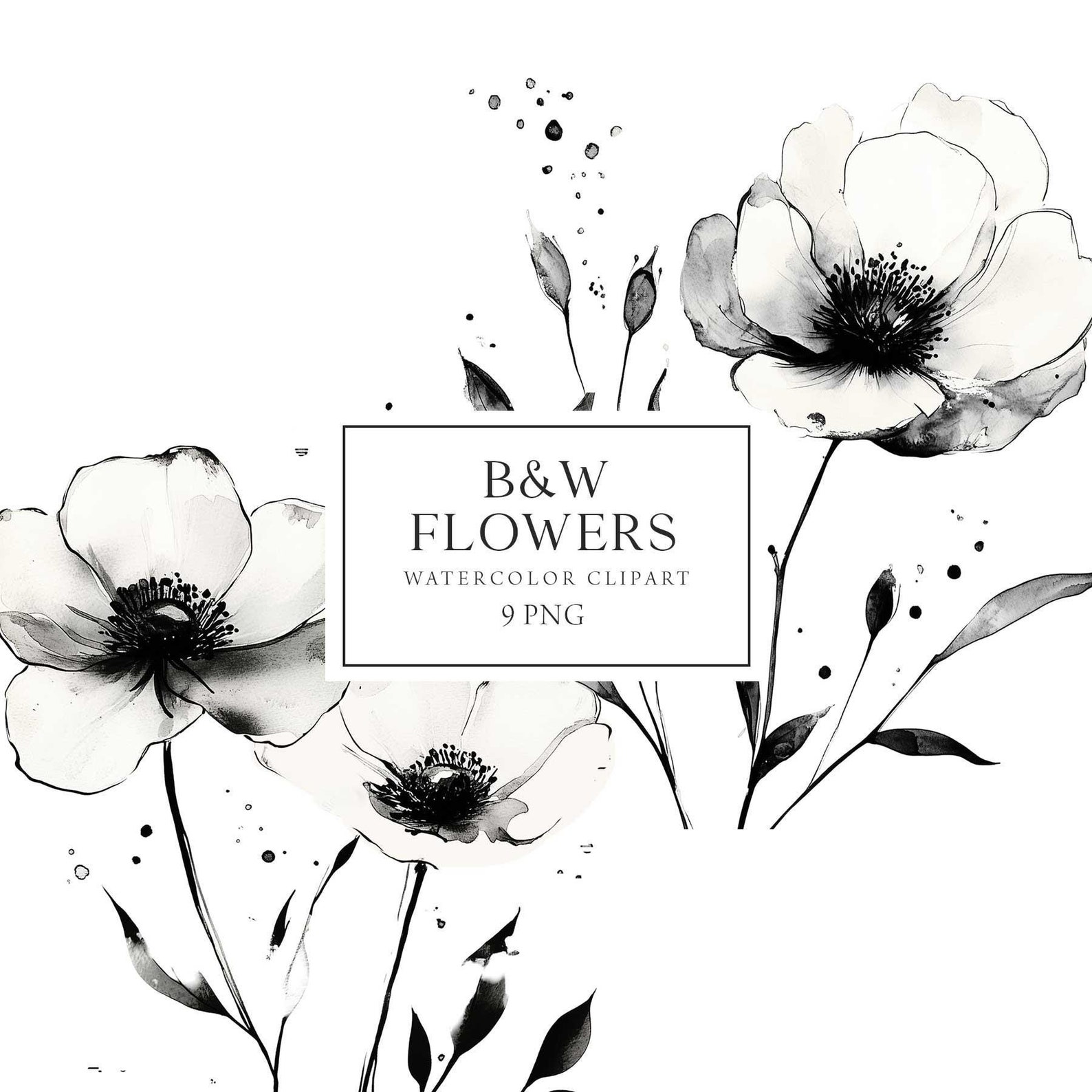 Black and White Floral Clipart, Black and White Flowers Clipart ...