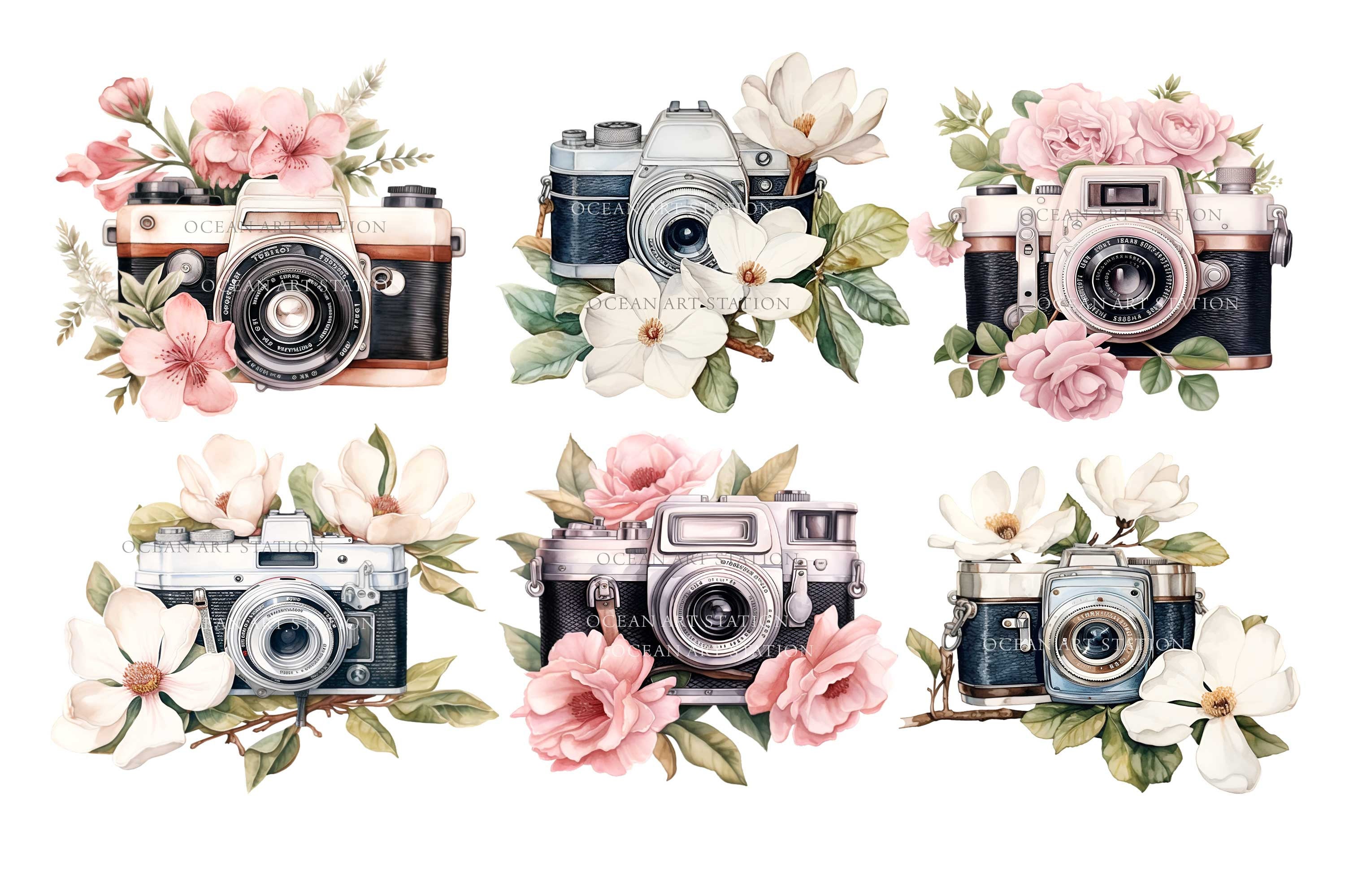 Retro Camera Clipart, Vintage Cameras, Floral Camera Clipart ...