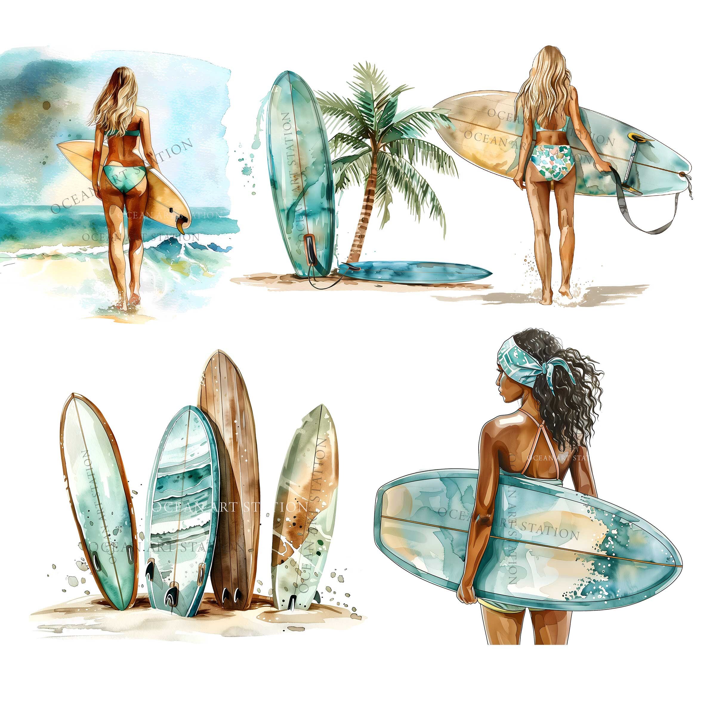 Surfing Clipart, Surf Girl Clipart, Summer Vacation Clipart, Beach ...