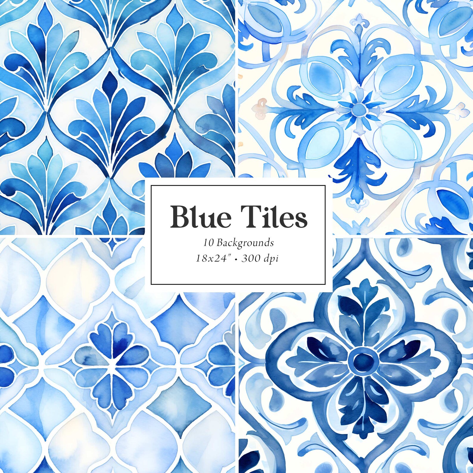 Mediterranean Digital Papers, Blue Tile Digital Papers, Mediterranean ...