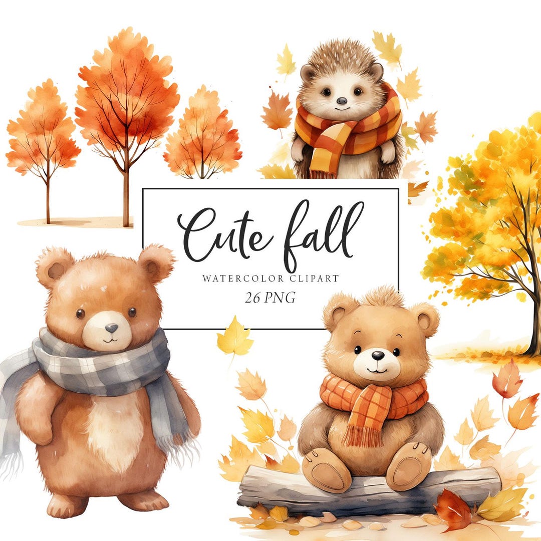 Fall Animals Clipart Watercolor, Forest Animals Clipart, Fall Woodland ...