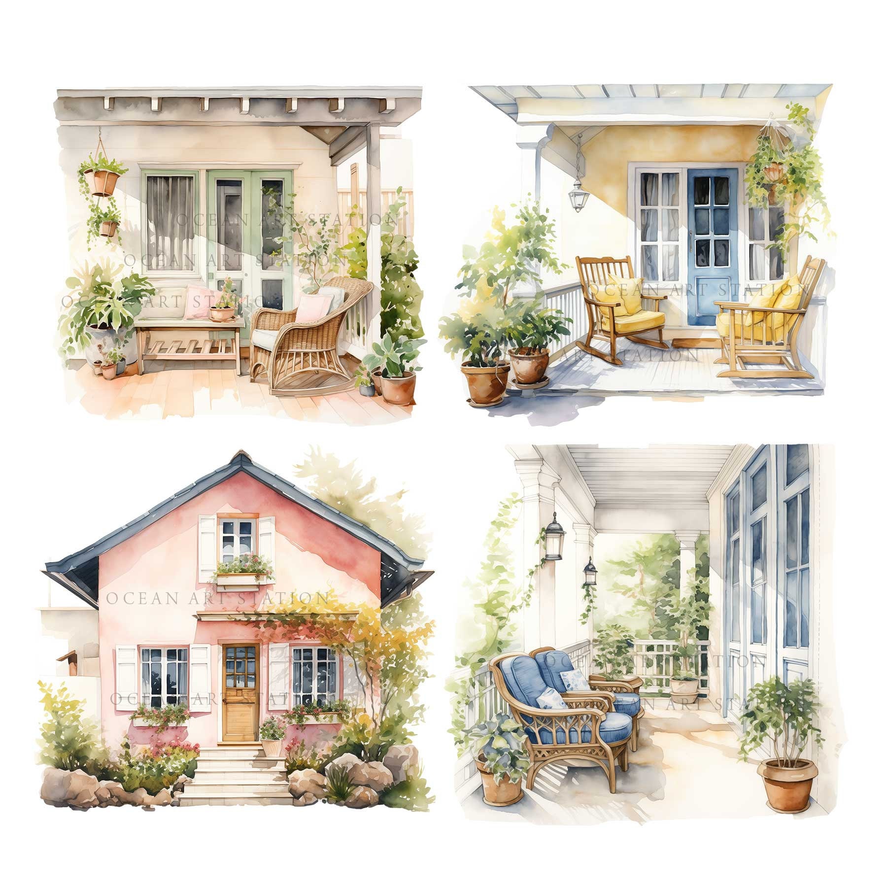 Cozy Home Clipart, Watercolor Houses Clipart, Rustic Houses, Home Decor ...