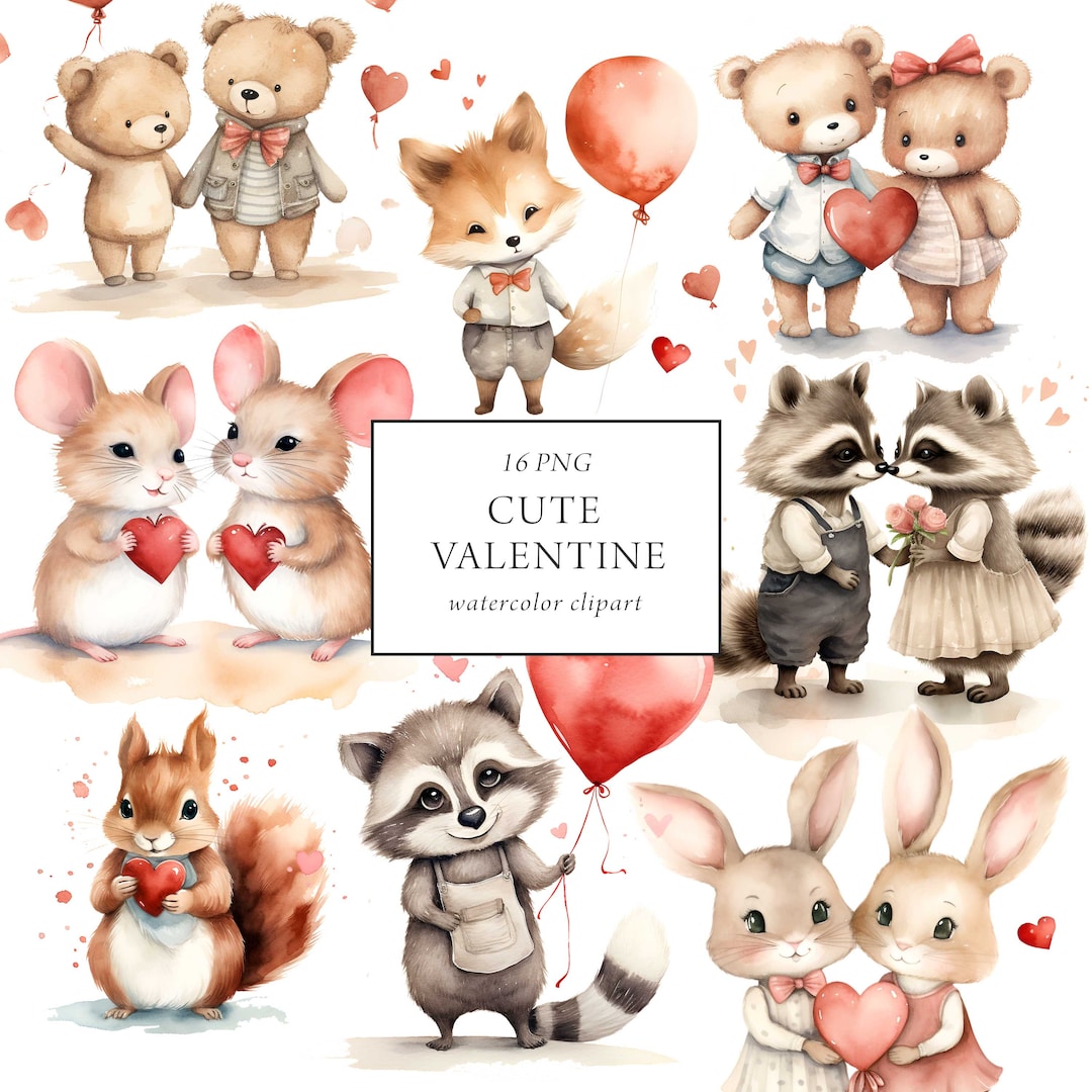 Cute Valentines Day Clipart Watercolor, Kids Valentines Clipart ...