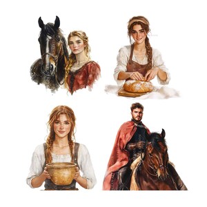 Medieval Clipart Watercolor, Medieval People, Mid Century Clipart ...