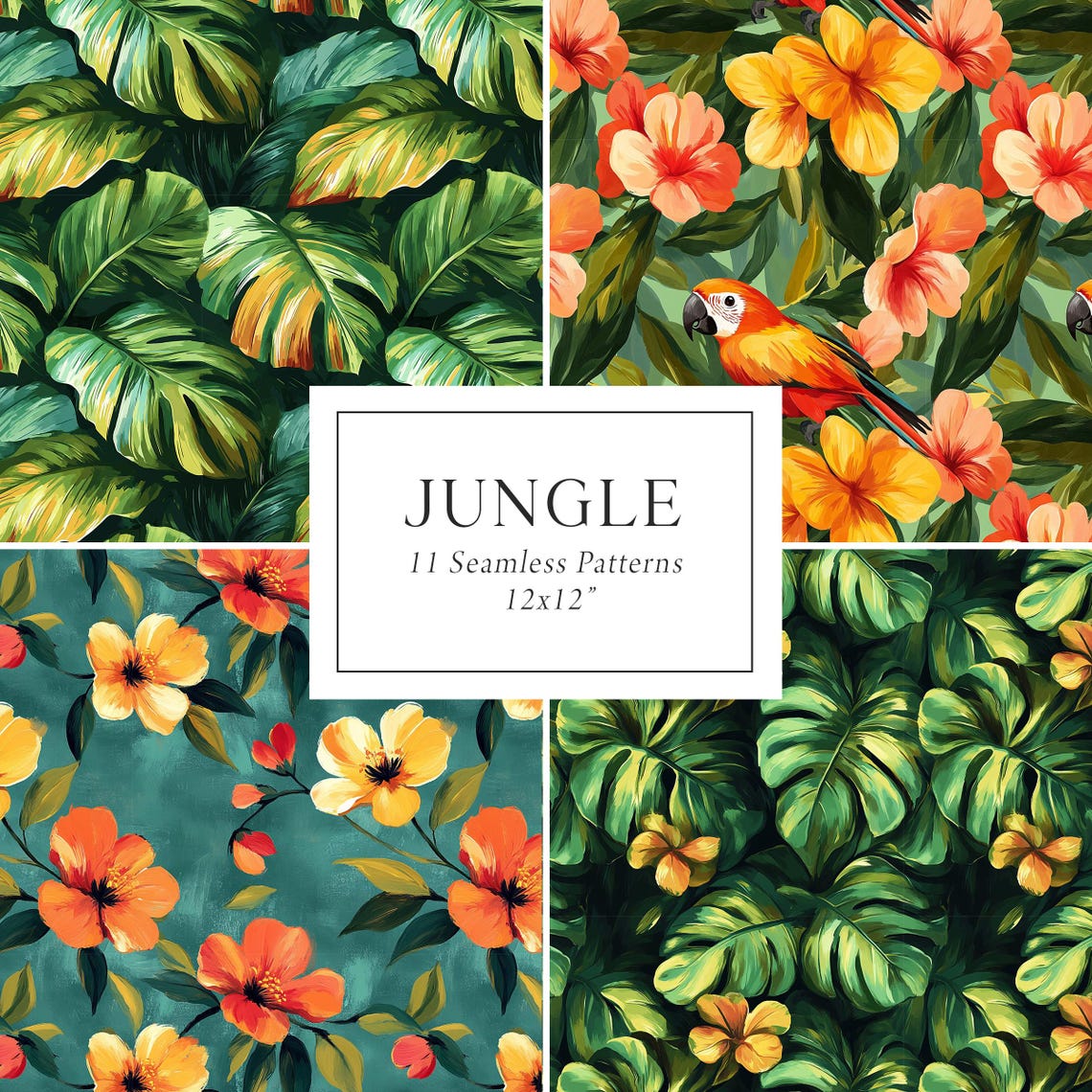 Jungle Digital Papers, Tropical Seamless Patterns, Jungle Patterns ...