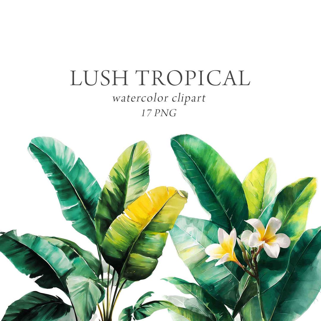 Tropical Greenery Clipart, Palm Leaves Clipart, Tropical Bouquets, Summer Floral Clipart ...