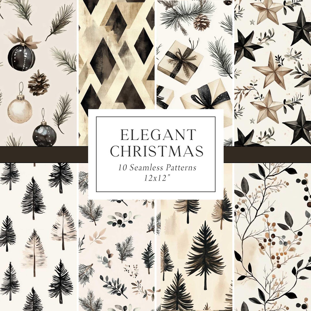 Elegant Christmas Digital Papers, Boho Neutral Christmas Seamless ...