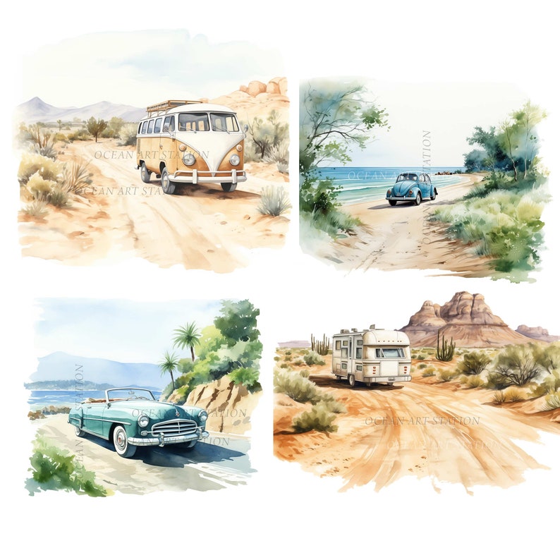 Road Trip Clipart, Travel Clipart Watercolor, Camping Clipart ...
