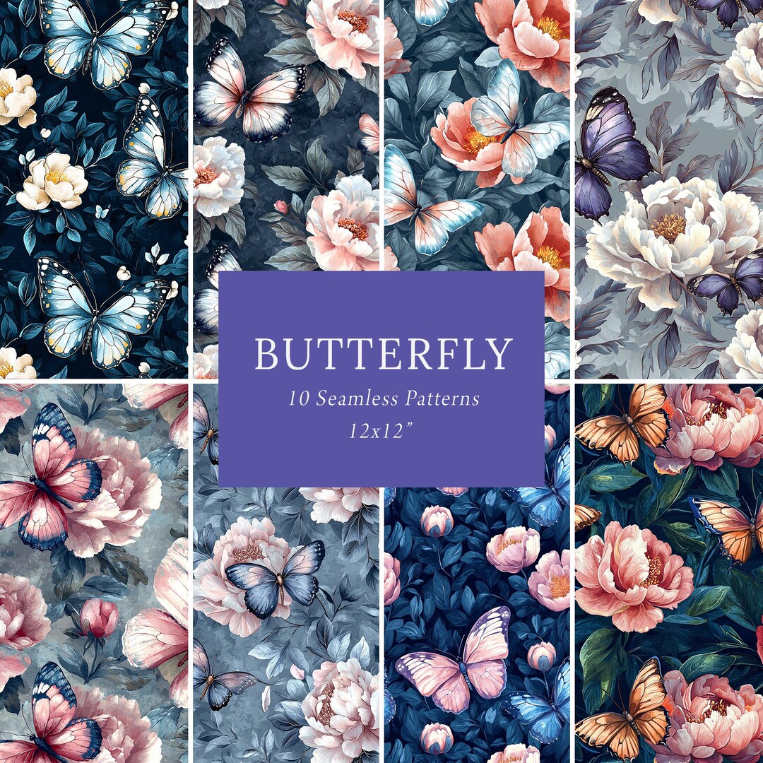 Butterfly Digital Papers, Butterflies Floral Seamless Patterns ...