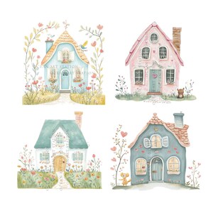Cute Houses Clipart, Watercolor Houses Clipart, Tiny Houses, Nursery ...