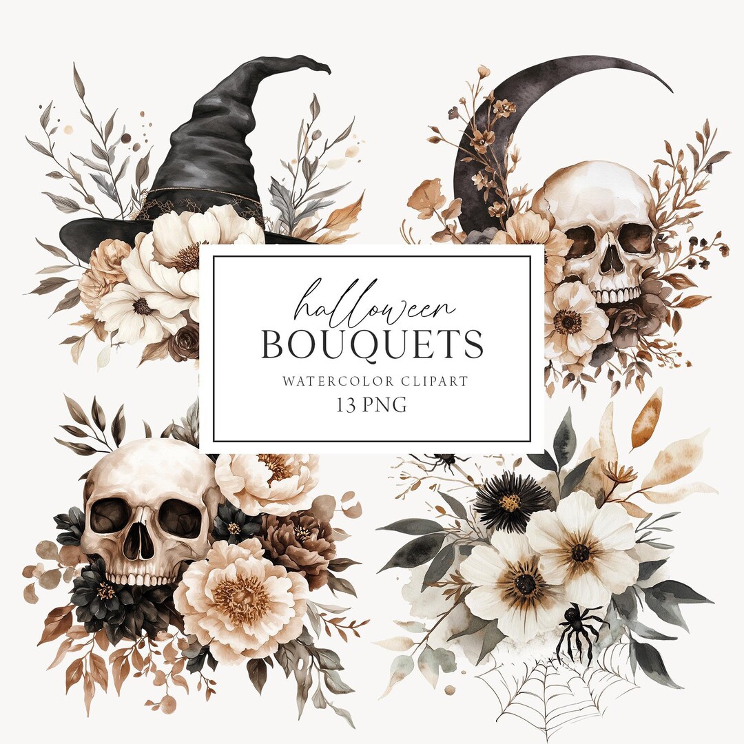 Halloween Flowers Clipart, Halloween Bouquets, Spooky Flowers Clipart ...