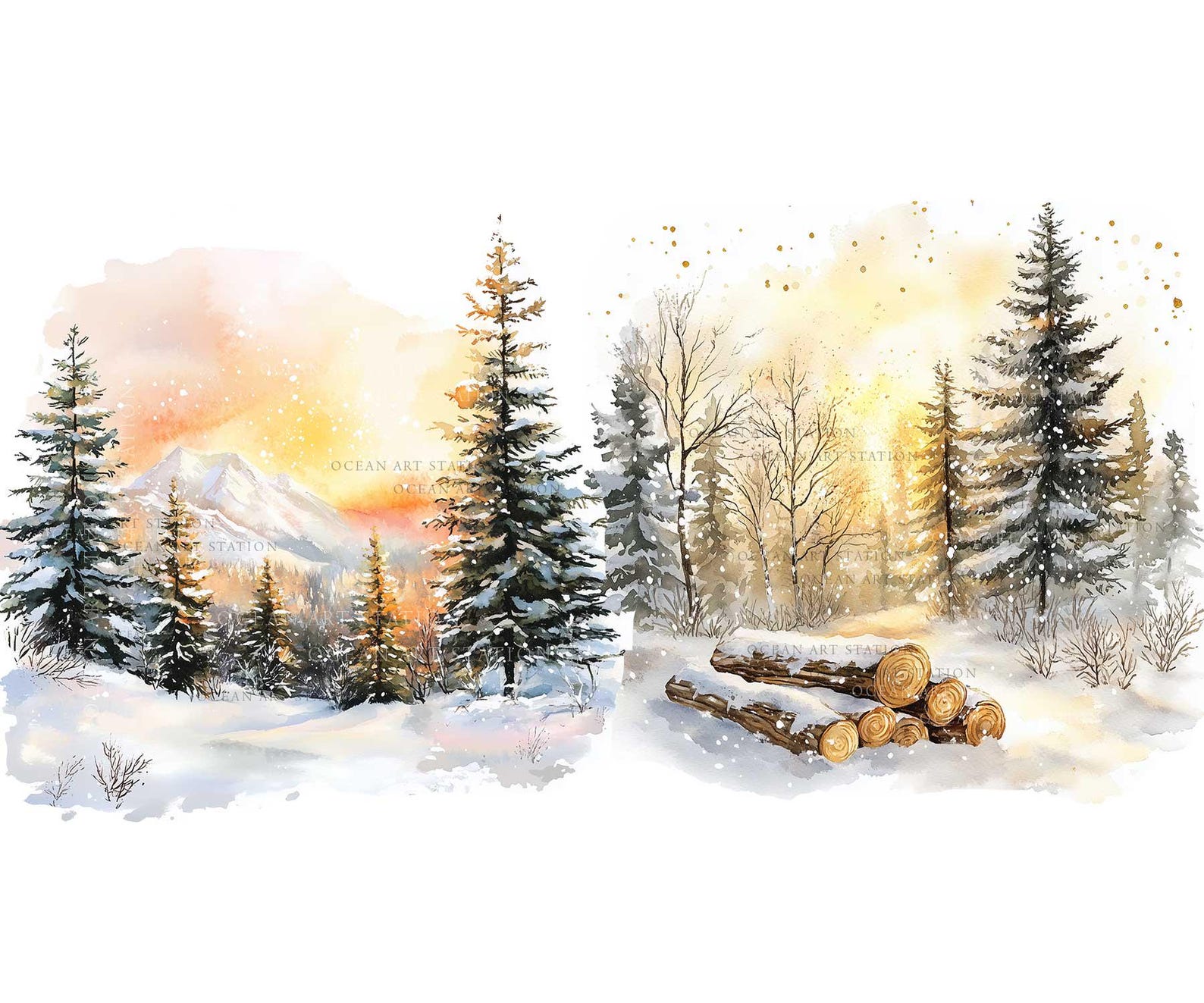 Winter Forest Clipart Watercolor, Christmas Landscape Png, Winter ...