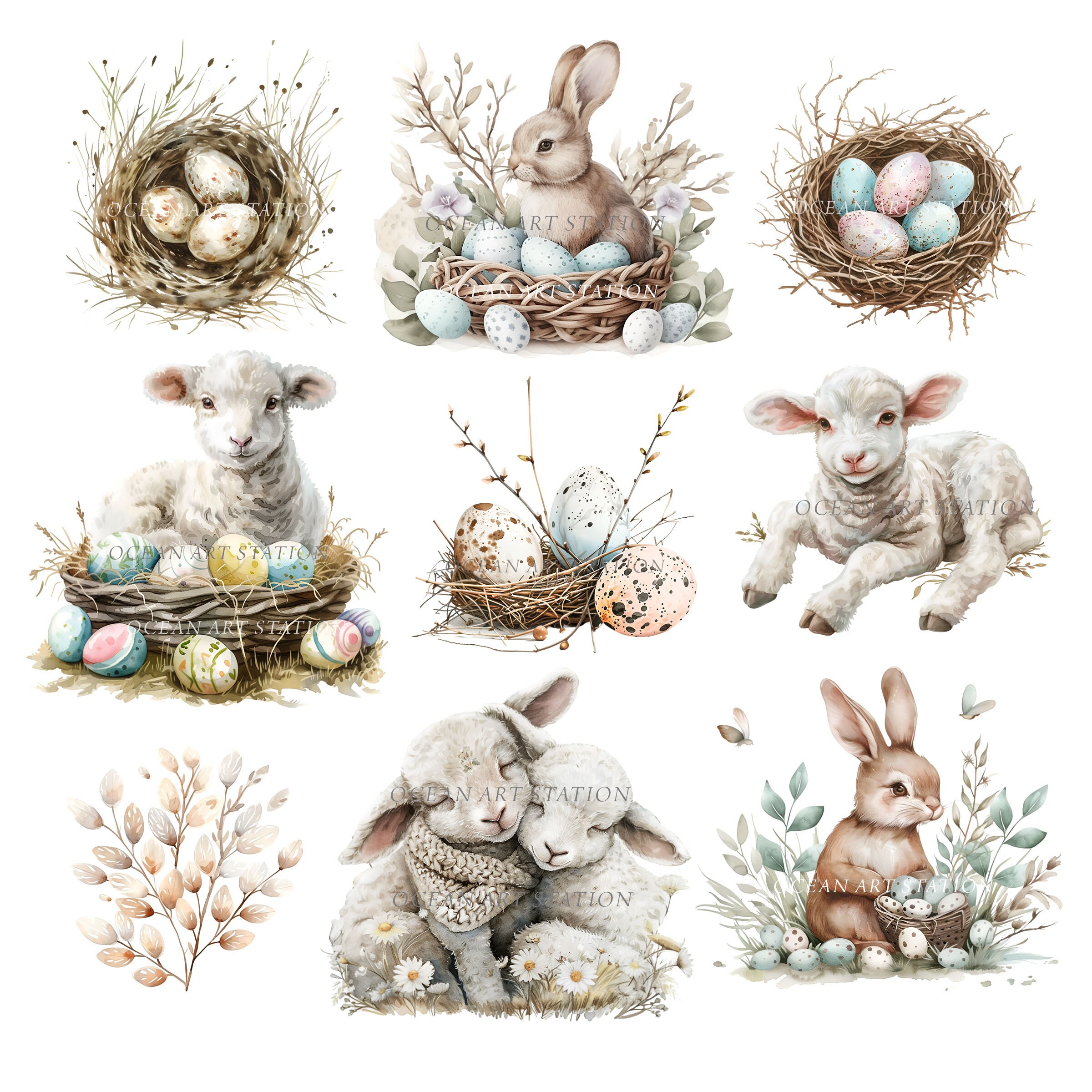 Boho Easter Clipart Watercolor, Neutral Easter Clipart, Easter Eggs ...