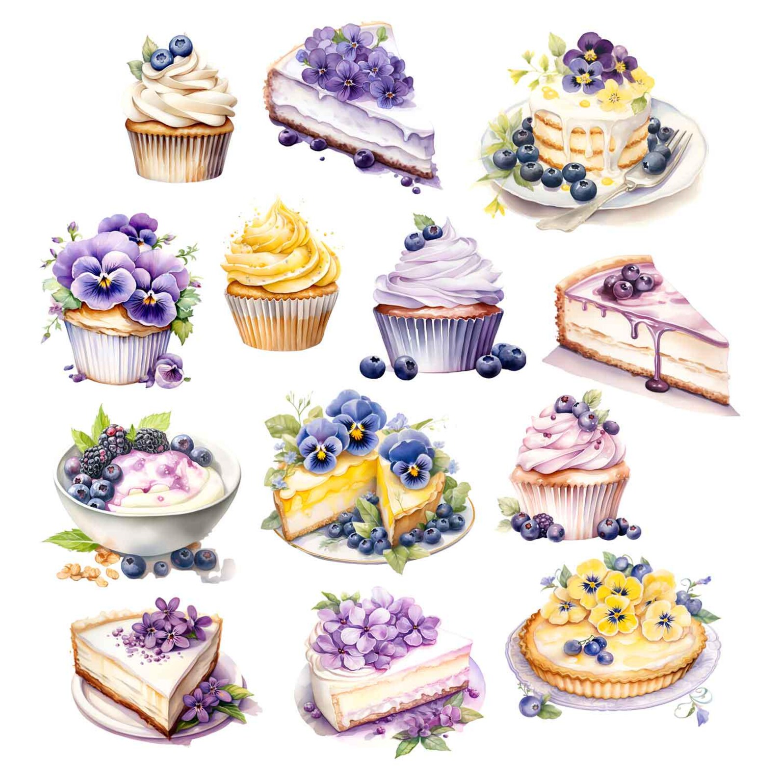 Desserts Clipart Watercolor, Cupcakes Clipart, Pastry Clipart ...