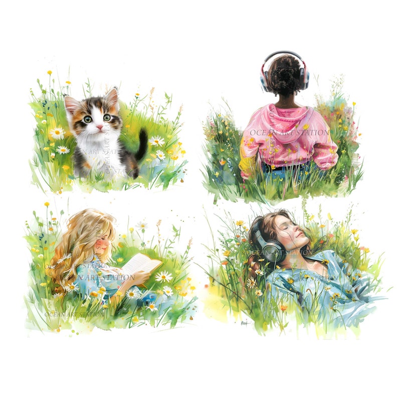Spring Girls Clipart, Spring Clipart Watercolor, Girls and Wildflowers ...