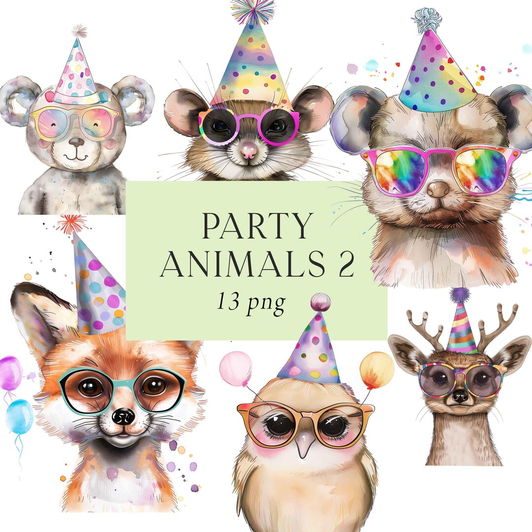 Party Animals Clipart, Safari Animals Clipart, Cute Birthday Animals ...