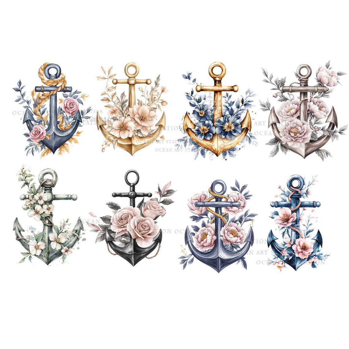 Floral Anchors Clipart, Nautical Clipart, Nautical Wedding Clipart ...