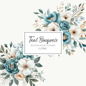 Teal Flowers Clipart, Teal Bouquets Png, Turquoise Blue and White ...