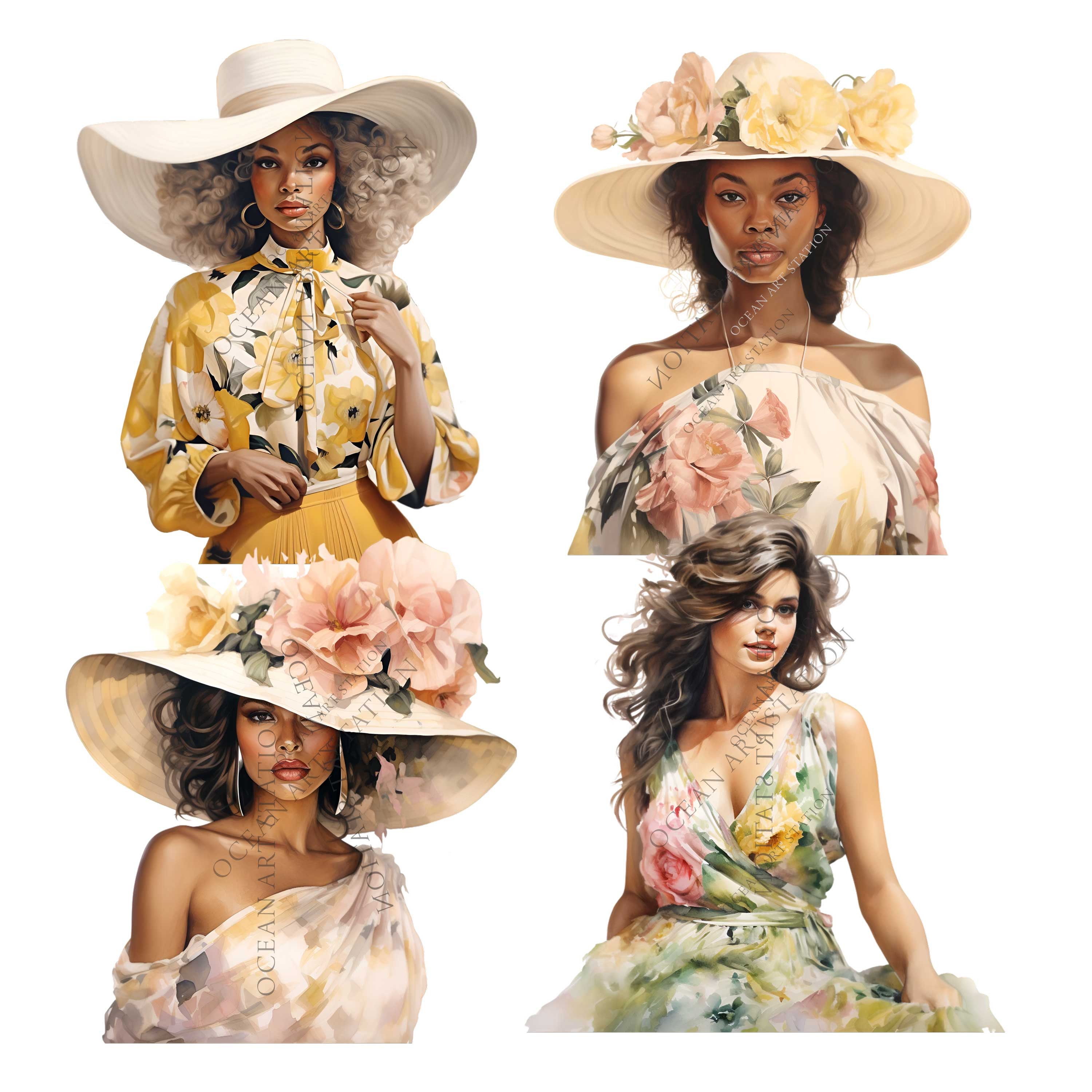 Spring Fashion Girls Clipart, Spring Fashion Clipart Watercolor, Floral ...