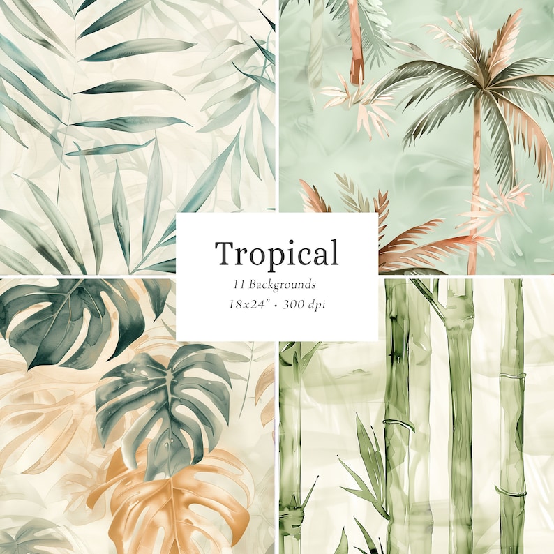Tropical Digital Papers, Tropical Patterns, Safari Patterns, Palm Leaf ...