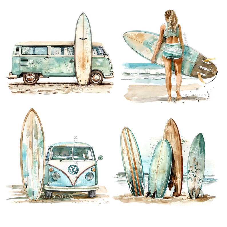 Surfing Clipart, Surf Girl Clipart, Summer Vacation Clipart, Beach ...
