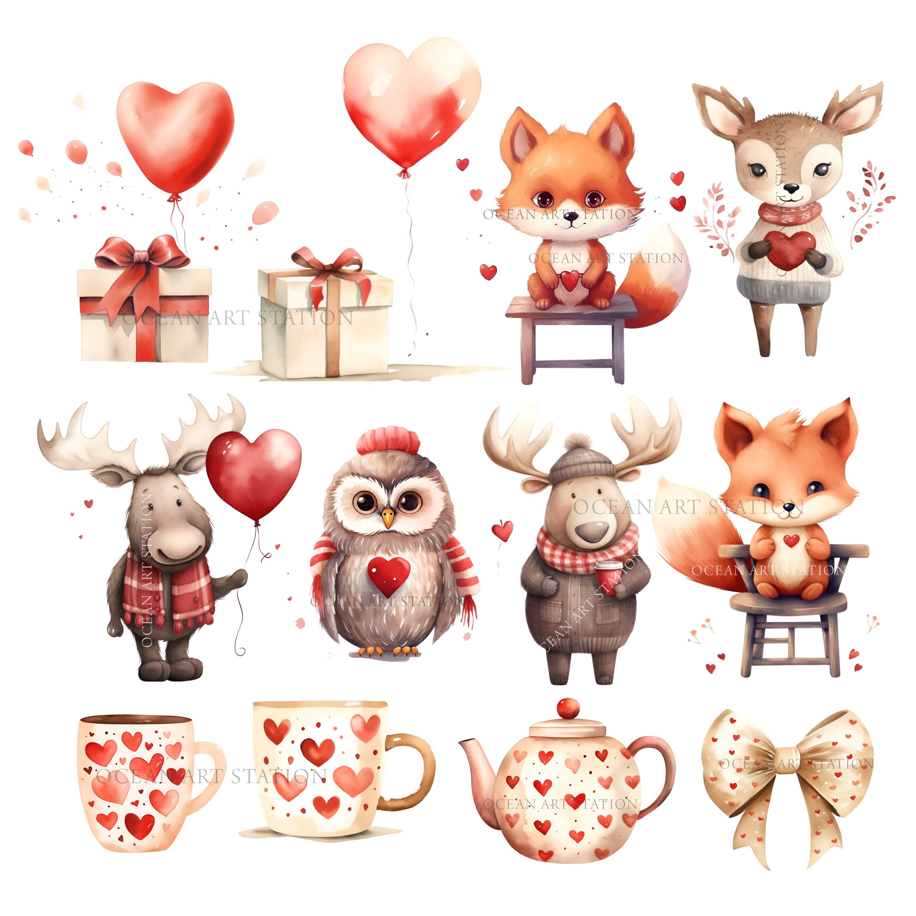 Cute Valentines Day Clipart Watercolor, Kids Valentines Clipart, Cute ...