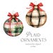 Boho Christmas Ornaments Clipart Watercolor, Plaid Christmas Ornaments ...