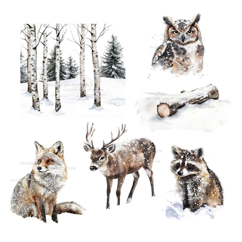 Winter Woodland Clipart, Winter Animals Clipart, Woodland Animals ...